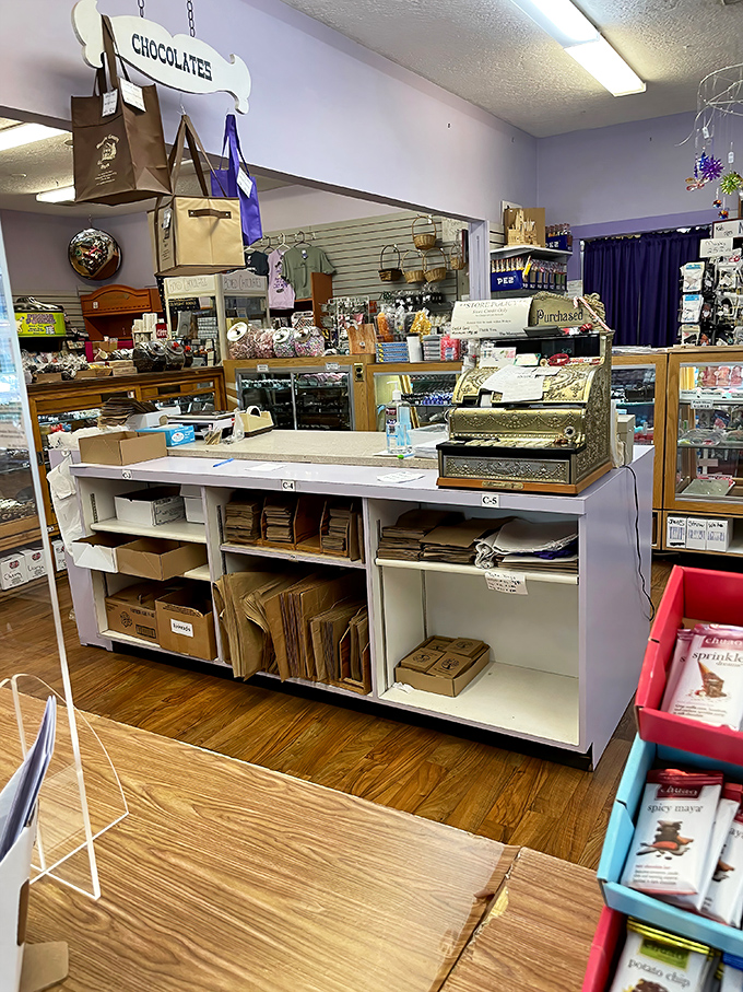 That vintage cash register isn't just for show—it's a working time machine that turns your modern dollars into old-fashioned joy.