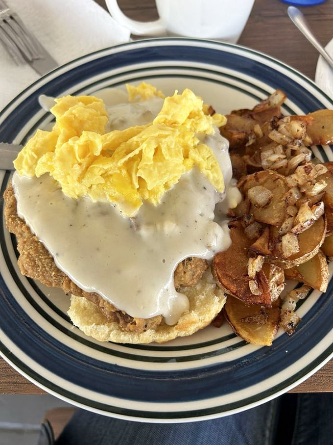 Country fried steak with eggs and home fries—the breakfast of champions who plan to skip lunch. Hearty Florida fuel for a day of adventure.