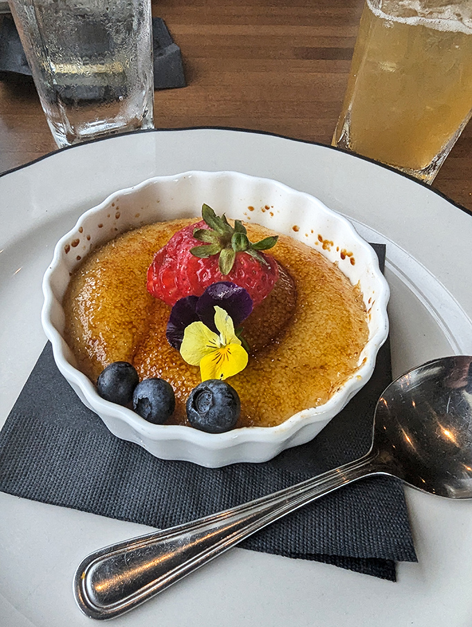 Crème brûlée with that perfect glass-like sugar top – the most satisfying crack since bubble wrap was invented.