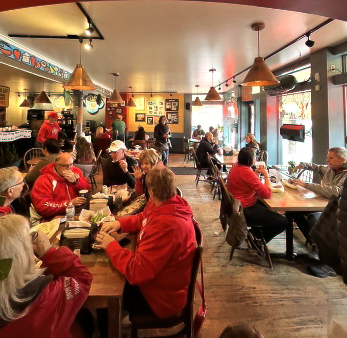 A sea of scarlet-clad Buckeye fans fueling up before the game – this is what Saturday in Columbus looks like when you're doing it right.