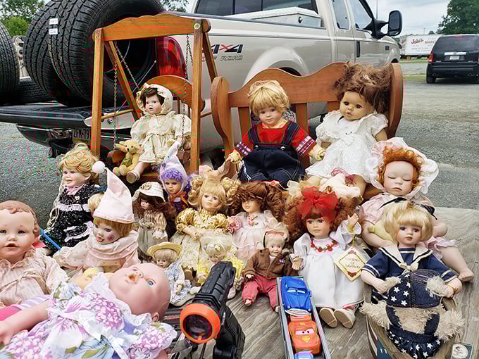 These dolls aren't just waiting for new homes – they're silently judging your outfit choices while reminiscing about tea parties from decades past.