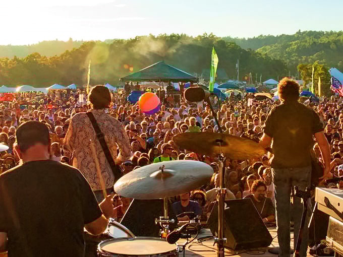FloydFest sunset magic—where mountains provide the backdrop and music provides the heartbeat for thousands of swaying souls.