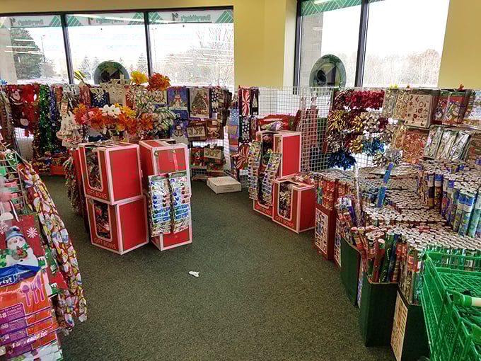 Santa's workshop for the budget-conscious elf. Holiday decorations and gift wrap that look far more expensive than their humble price tags suggest.