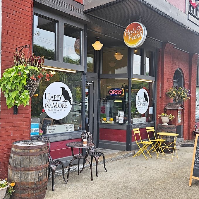 Happy & More Bakery tempts passersby with sweet aromas and cheerful outdoor seating—because calories don't count when you're on mountain time.
