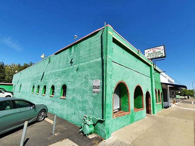 La Corona's vibrant green exterior promises authentic Mexican flavors without the tourist markup—affordable culinary vacation in every bite.