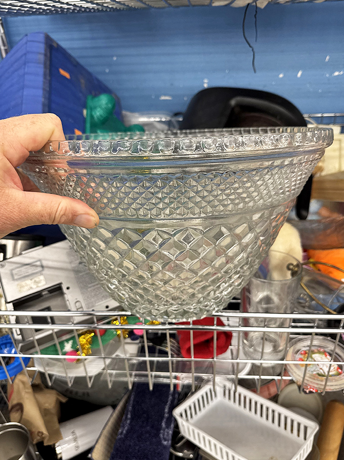 This diamond-patterned glass bowl isn't just kitchenware—it's a portal to grandmother's Sunday dinners and holiday gatherings.
