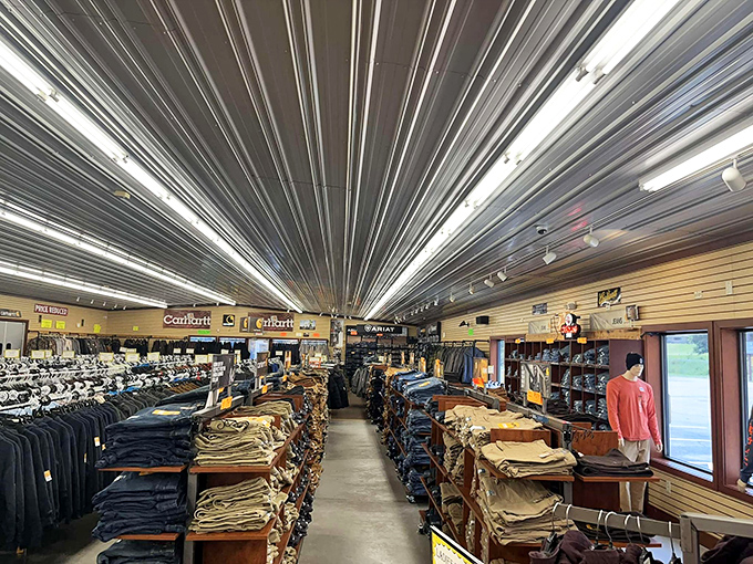 The indoor section's meticulous organization would make Marie Kondo proud. These clothes aren't just stacked—they're displayed with retail reverence.