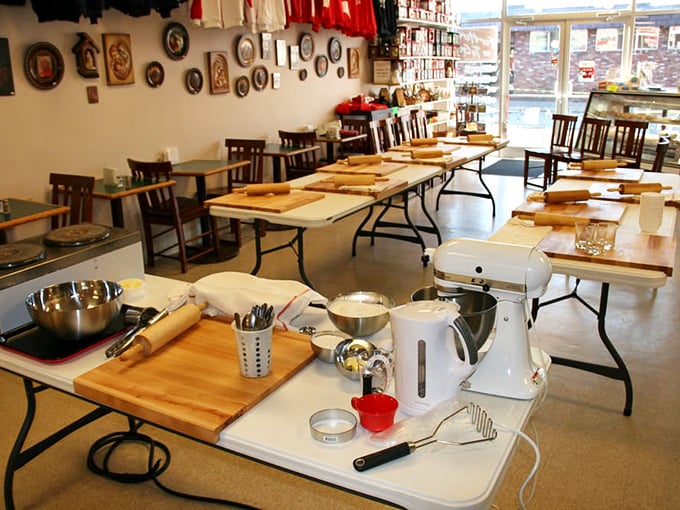 Cooking class or religious experience? When pierogi-making is involved, the line blurs. These tables await the faithful who seek dumpling enlightenment.
