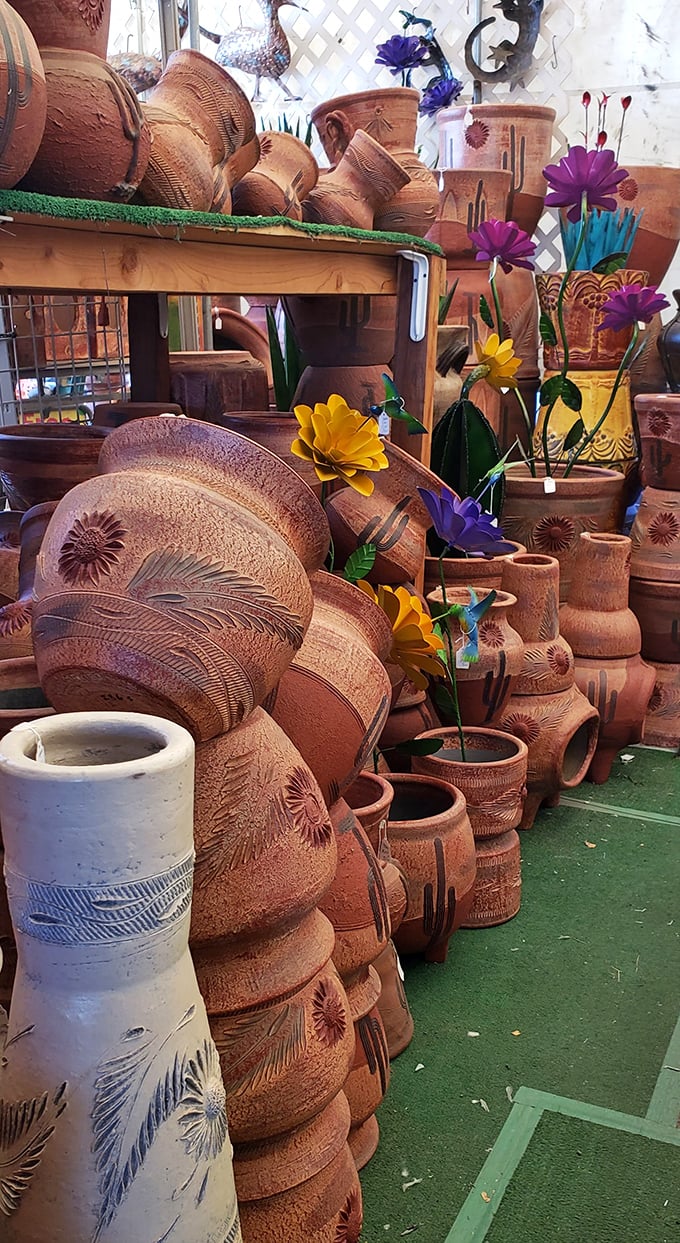 Terracotta pots stacked like a clay army, ready to march into gardens across Arizona with desert-ready style.