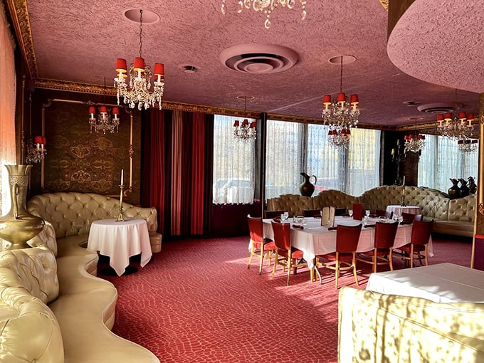 The private dining room at HOBNOB looks like it was designed for the Rat Pack—plush curved booths and crystal chandeliers set the stage for memorable celebrations.