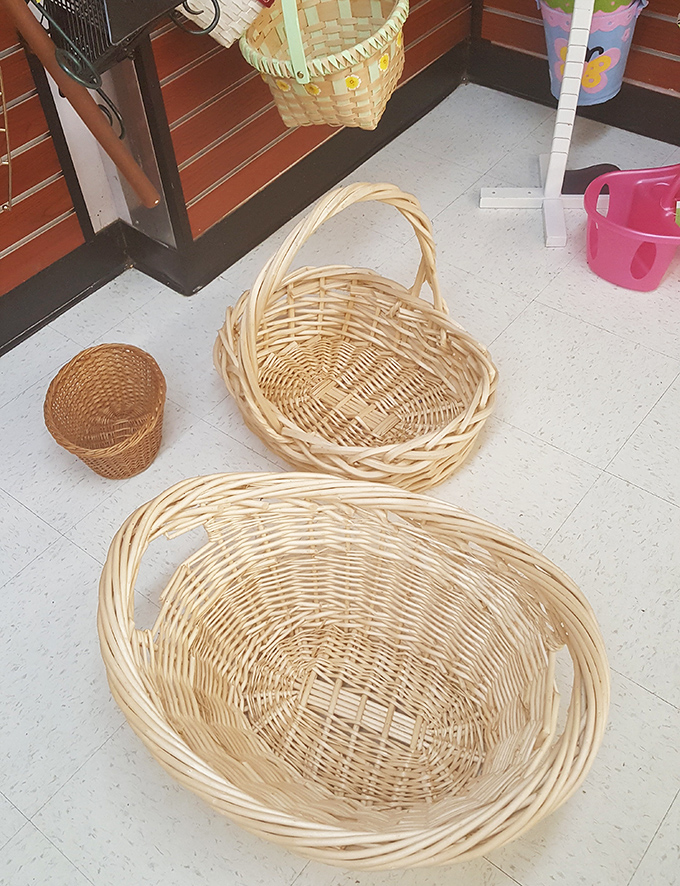Basket cases welcome! These handwoven carriers once held picnics and Easter eggs before landing in thrift purgatory, awaiting resurrection.