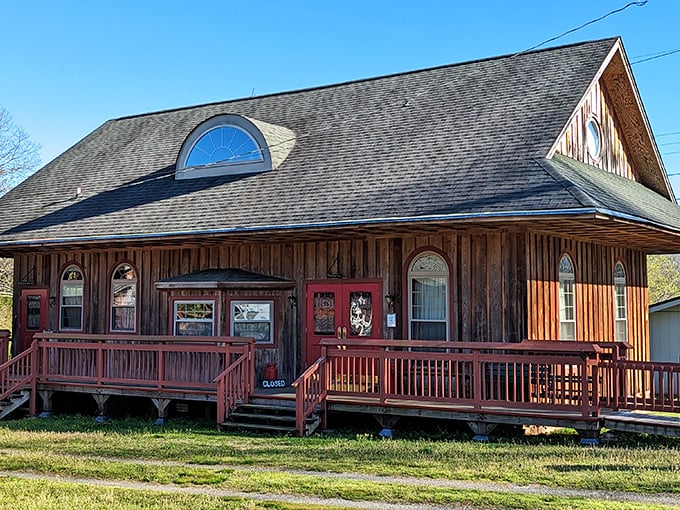 Rustic charm meets railroad heritage at this wooden structure, where nostalgia comes standard and modern stress isn't on the menu.
