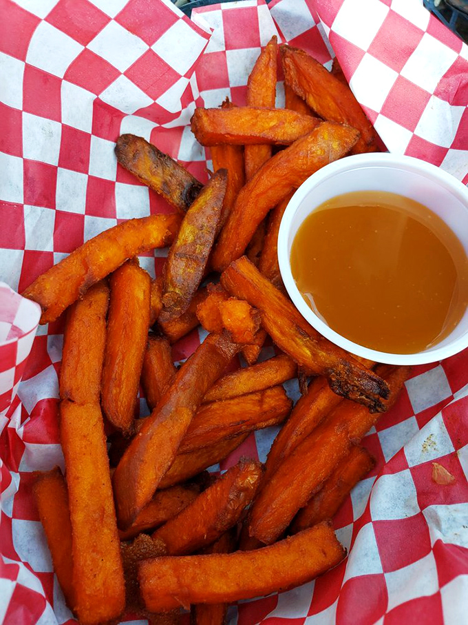 Sweet potato fries with a side of honey—nature's candy meets nature's syrup. The perfect companion for river-watching and contemplating life's mysteries.