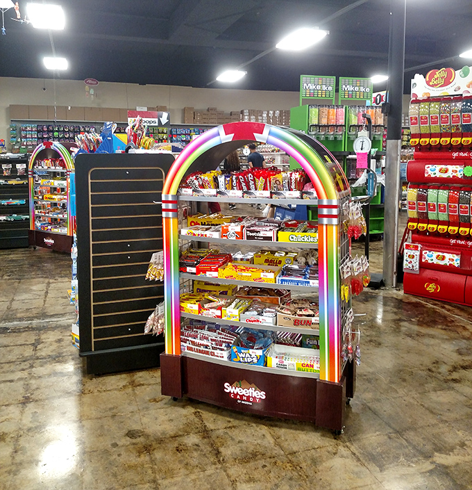The rainbow-arched display—nature's promise that after every diet, there shall come candy.