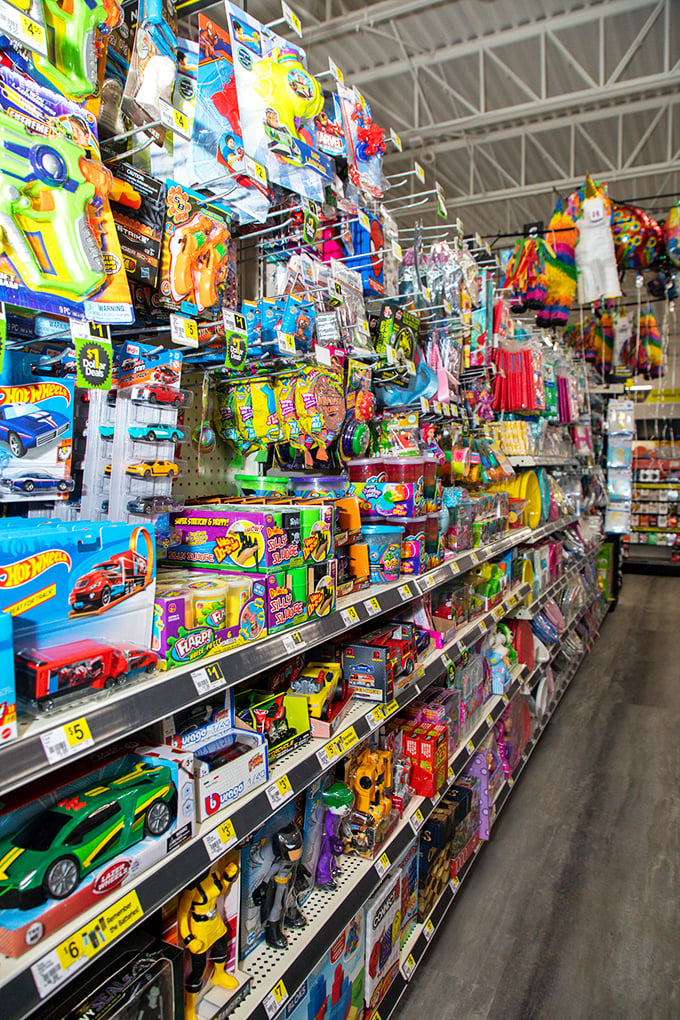 The toy aisle – where parents' budgets find relief and kids find joy in plastic wonders that somehow always make that perfect noise.