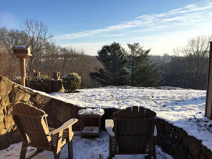 Even in winter, Millersburg offers cozy charm with Adirondack chairs perfectly positioned for contemplating the snow-covered landscape with hot cocoa in hand.