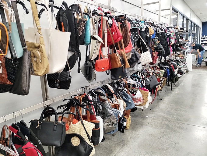 The handbag section: where designer dreams meet budget realities. That leather tote might have cost someone a week's salary—but today, it could be yours.
