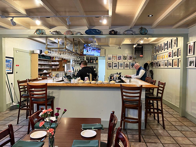 The bar area—where strangers become friends and friends become family, all united by the universal language of "pass the garlic bread."