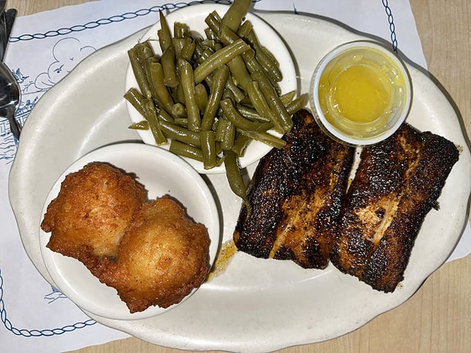 Blackened fish with butter sauce—proof that sometimes the simple things in life are actually the most sophisticated.