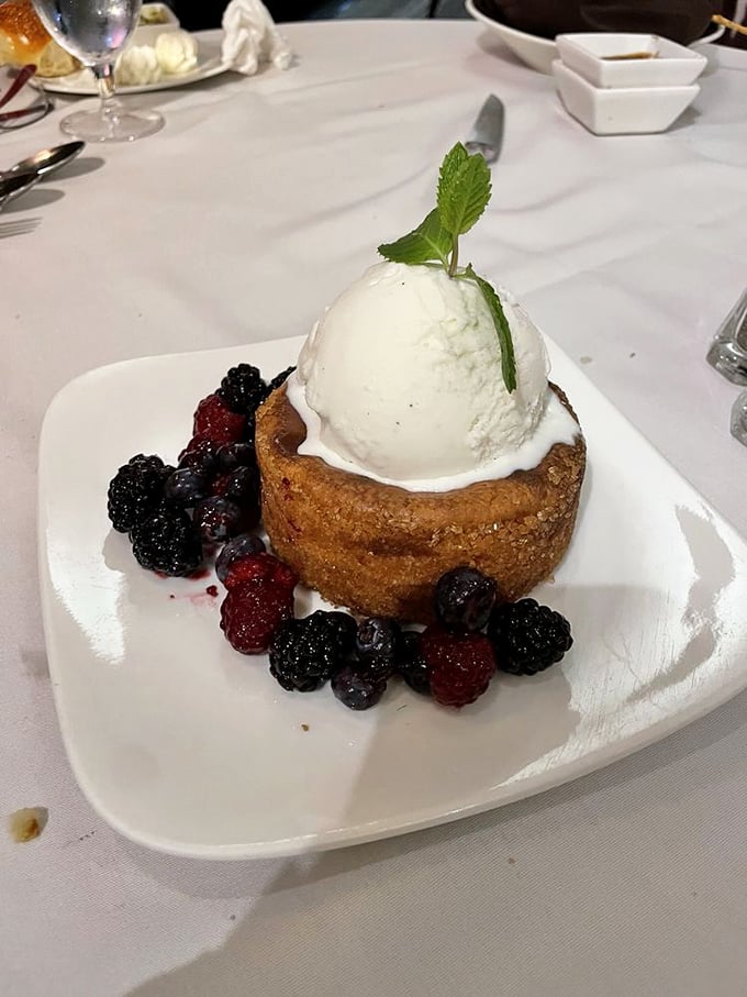 This butter cake with ice cream and berries isn't just dessert—it's what other desserts dream of becoming when they grow up.