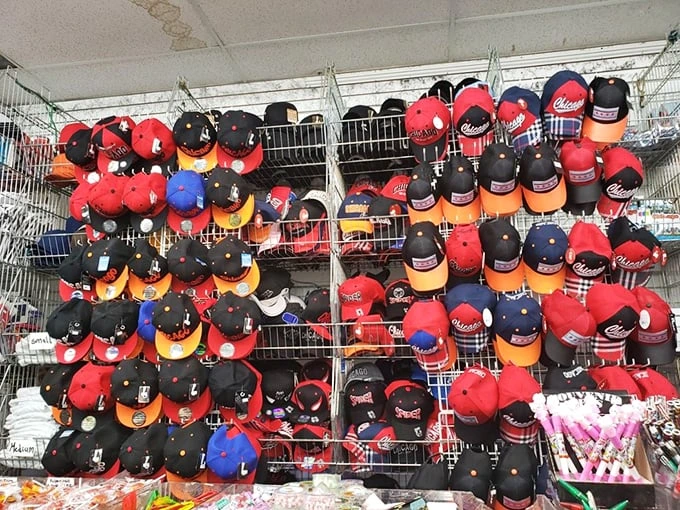 Baseball caps in every Chicago team color – because sports loyalty shouldn't require a second mortgage.