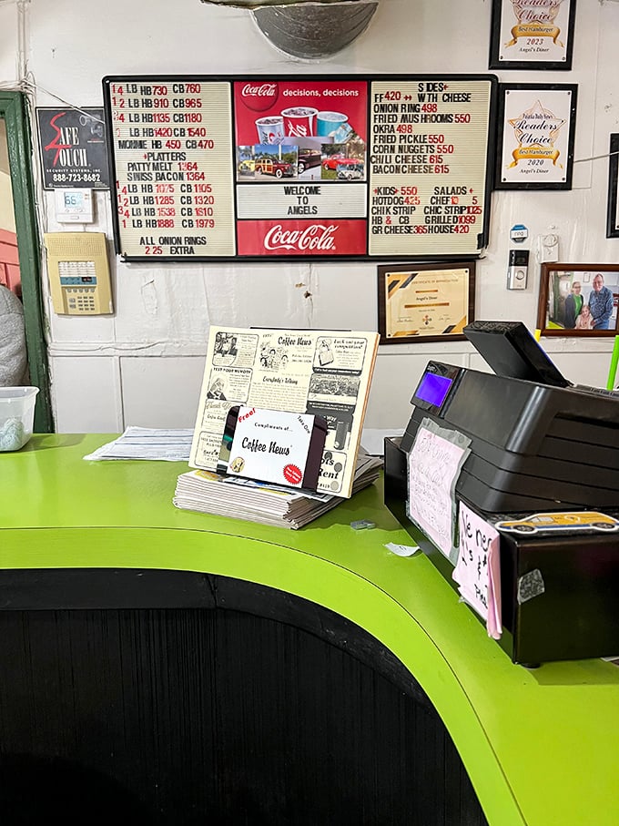 The green countertop has witnessed countless first dates, family gatherings, and solo travelers finding comfort in both the food and friendly faces.