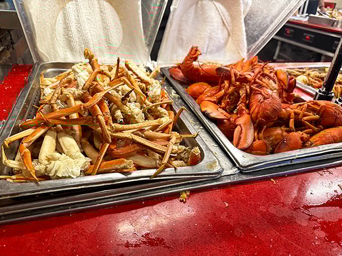 Behold the stars of the show—trays of snow crab legs and whole lobsters that make elastic waistbands a dining prerequisite.