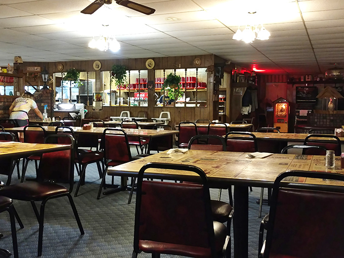 The dining room waits patiently for the lunch rush – each table ready to host memories and chicken-fueled conversations.
