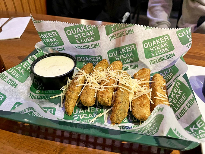 Fried pickle spears with a trio of dipping sauces—because vegetables count double when they're this deliciously naughty. The perfect starter for sharing.