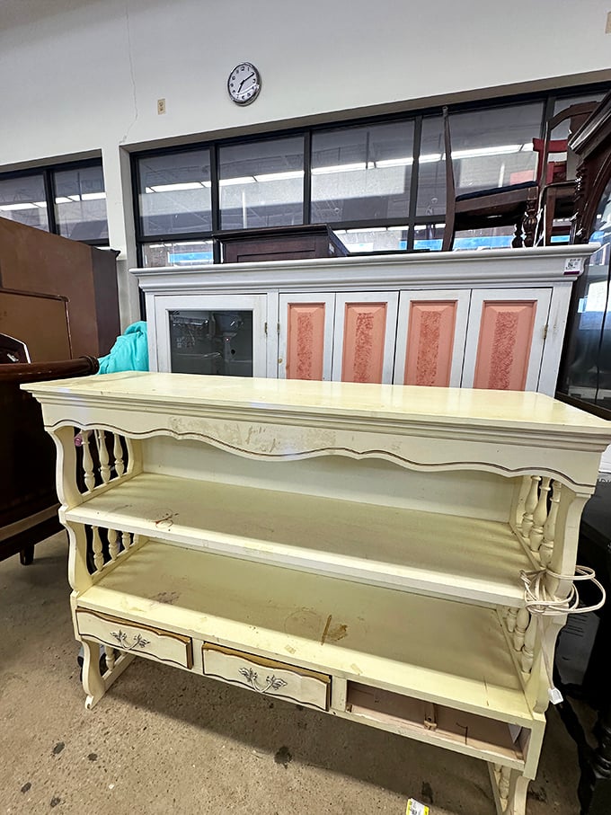Furniture with good bones and better stories—this shabby-chic server just needs a little TLC to become your dining room's conversation piece.
