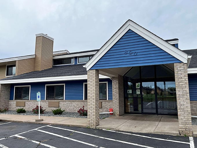 This modern blue-sided building brings contemporary comfort to Ladysmith without shouting about it—the architectural equivalent of sensible shoes with memory foam insoles.