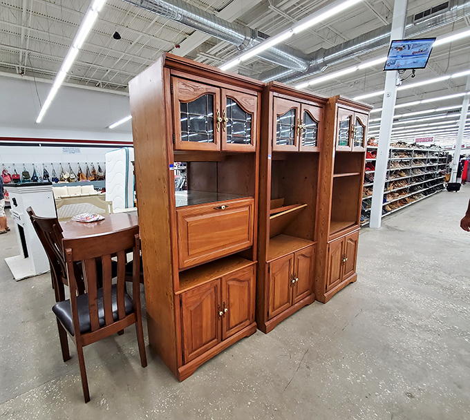 Solid wood furniture that's built to last generations. This entertainment center has probably seen fewer owners than episodes of "Friends" and is ready for its next binge-watching partner.