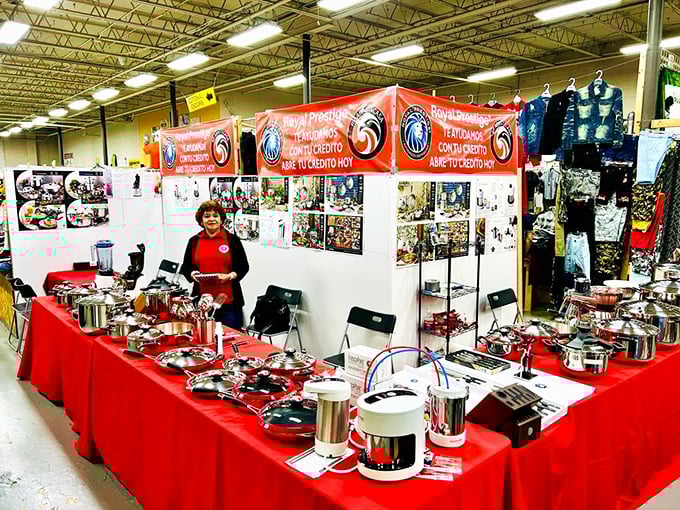 Cookware that could launch a thousand meals! This vibrant display of pots and pans might inspire your inner Julia Child.