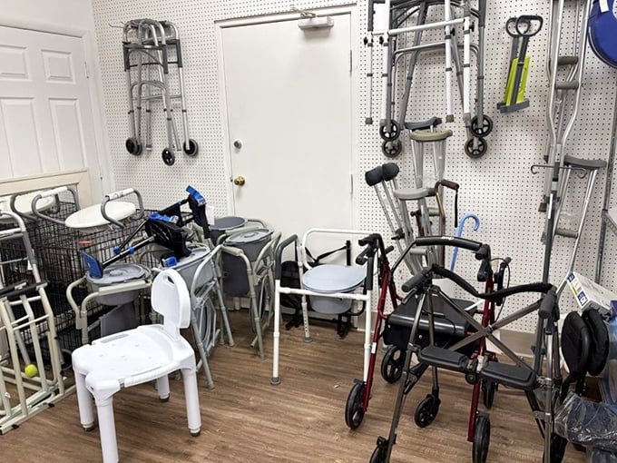 Medical equipment section proves this place truly has everything – from walkers to wheelchairs, all pristine.