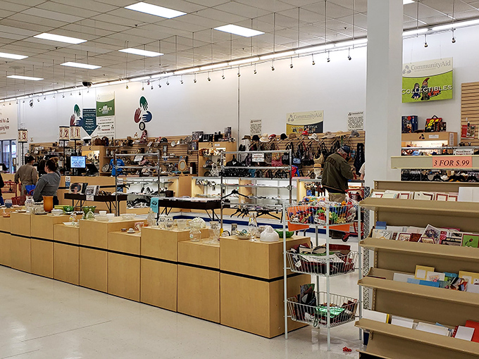 The checkout area buzzes with anticipation as treasures make their way to new homes. Every purchase supports local community programs.
