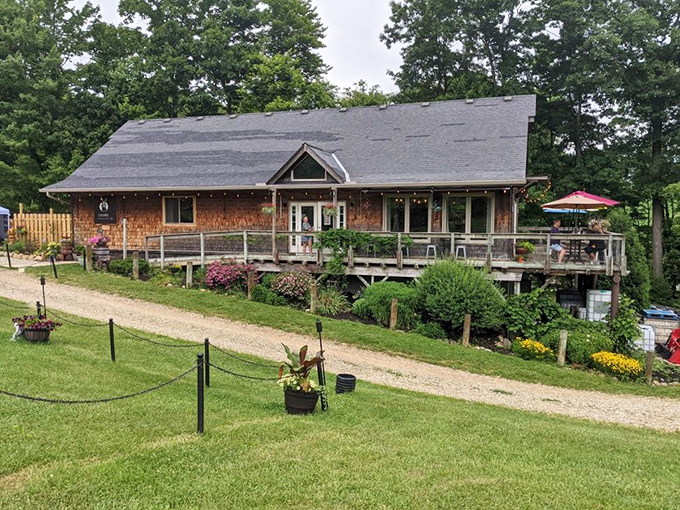 A picture-perfect winery that looks like it was plucked from a storybook, complete with wraparound deck and gardens that frame the pastoral view.
