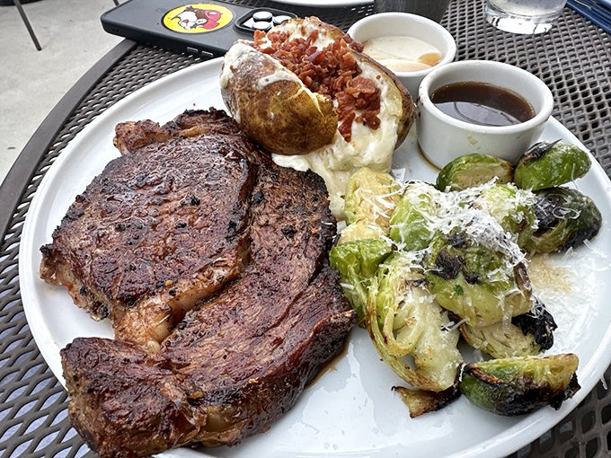 This prime rib could make a vegetarian question their life choices, accompanied by perfectly roasted vegetables.