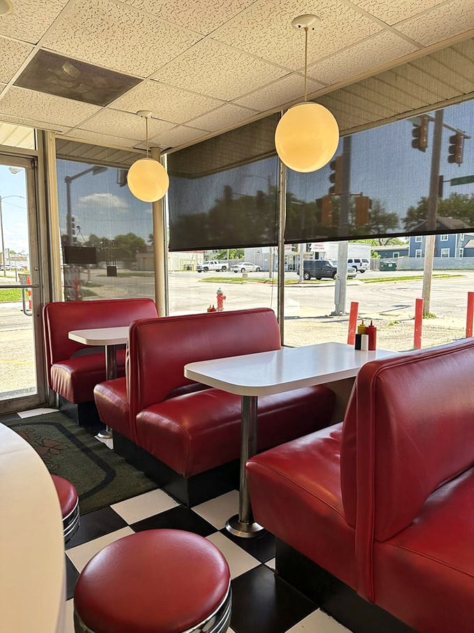 Red vinyl booths and globe lights create the perfect backdrop for making memories over malts.