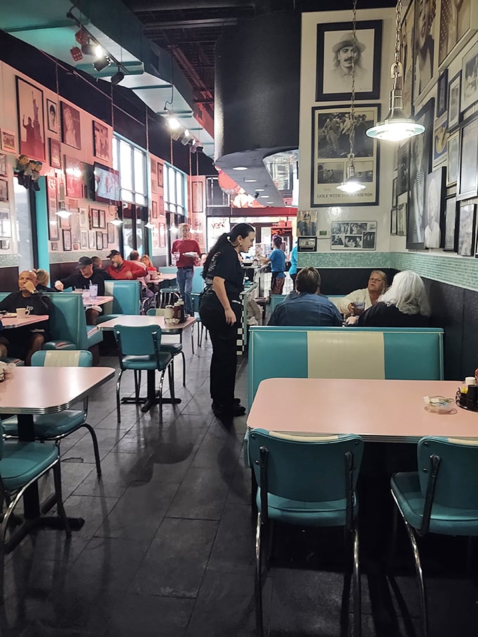 The dining room isn't just filled with tables—it's filled with stories. Those turquoise booths have heard more secrets than a hairdresser.
