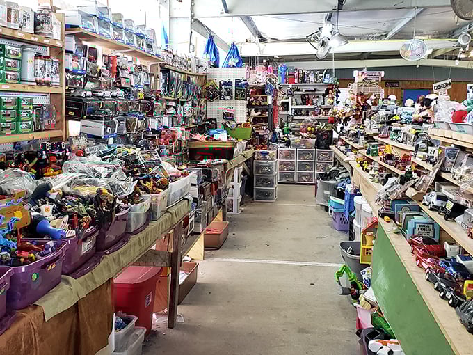 This toy vendor's stall is organized chaos at its finest – a treasure hunt where nostalgia meets modern-day playthings.