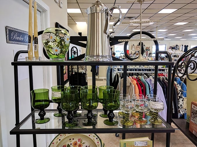 These vintage green goblets aren't just glassware; they're time machines to dinner parties past, ready for your table's future.