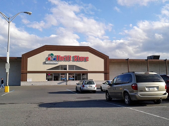 CommunityAid's distinctive architecture stands out in the shopping center landscape like a beacon for bargain hunters.