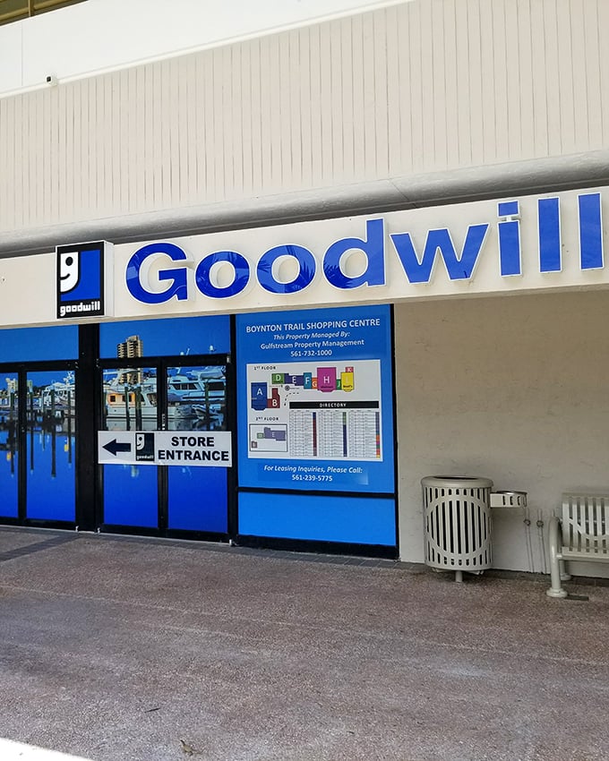 The iconic blue Goodwill sign promises more than bargains – it's the gateway to unexpected discoveries.