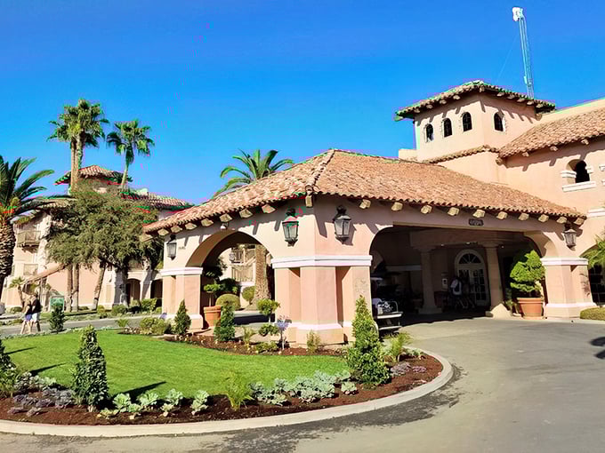 Harris Ranch's Spanish-style elegance rises from the valley floor – a beef oasis where cattle live the good life.