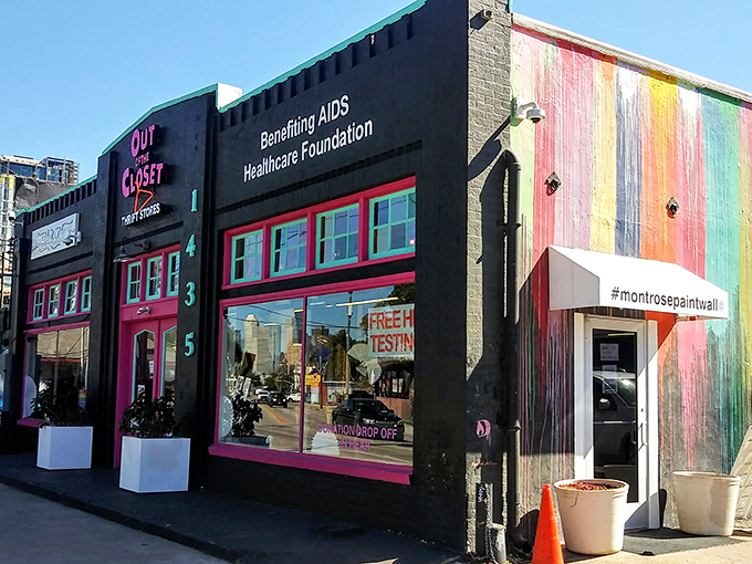Out of the Closet's rainbow-painted wall makes this thrift store as colorful and vibrant as its Montrose neighborhood.