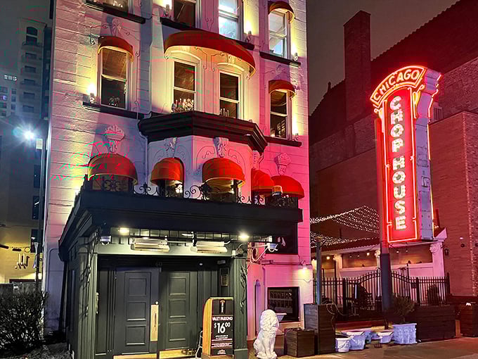 The historic Victorian brownstone exterior hints at the timeless steakhouse experience waiting inside – no filters needed.