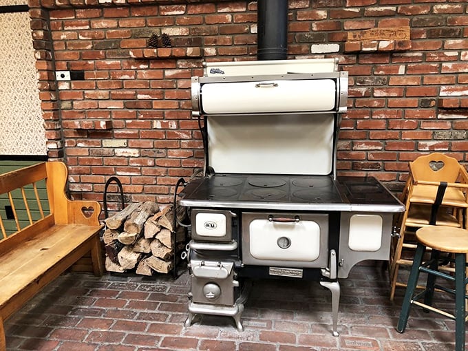 This vintage stove isn't just decoration—it's a nod to the timeless techniques that make these pies worth the drive up the mountain.