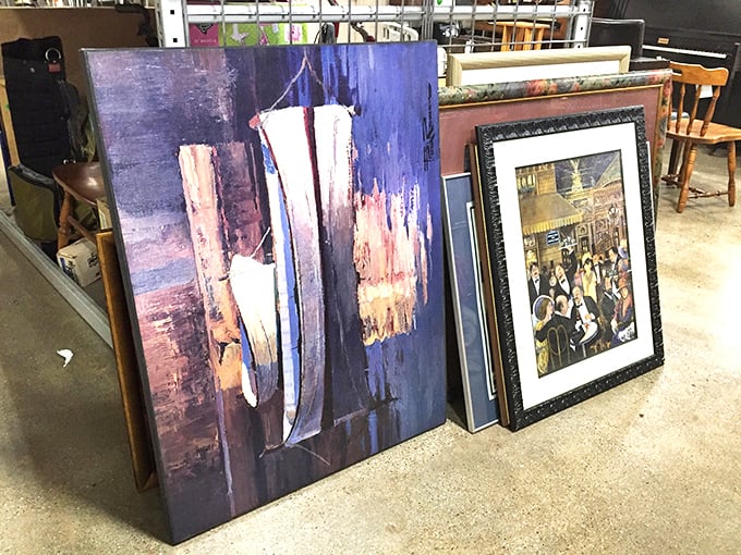 Wall art that tells stories you get to finish. That abstract canvas might have hung in a corporate office before finding its way to your living room.