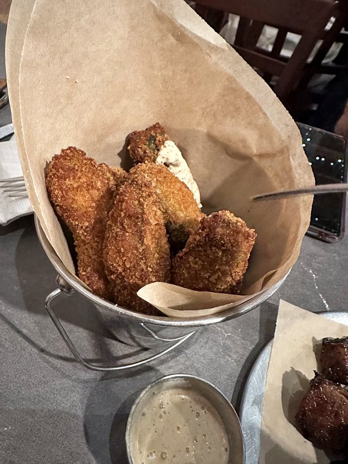 Avocado fries: California's contribution to the fried food hall of fame. Crispy outside, creamy inside—like nature and science collaborated on the perfect snack.