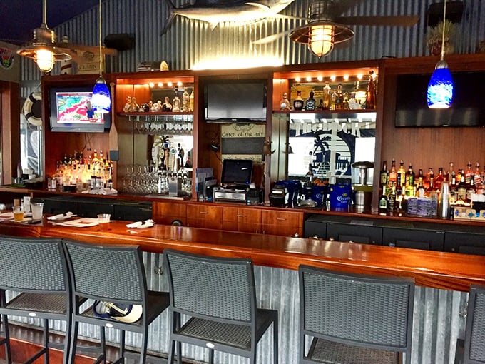 A bar stocked for sailors and landlubbers alike—where maritime tales flow as freely as the drinks.